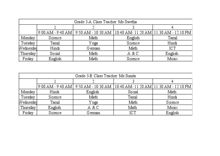 Grade 3 Timetable | PDF