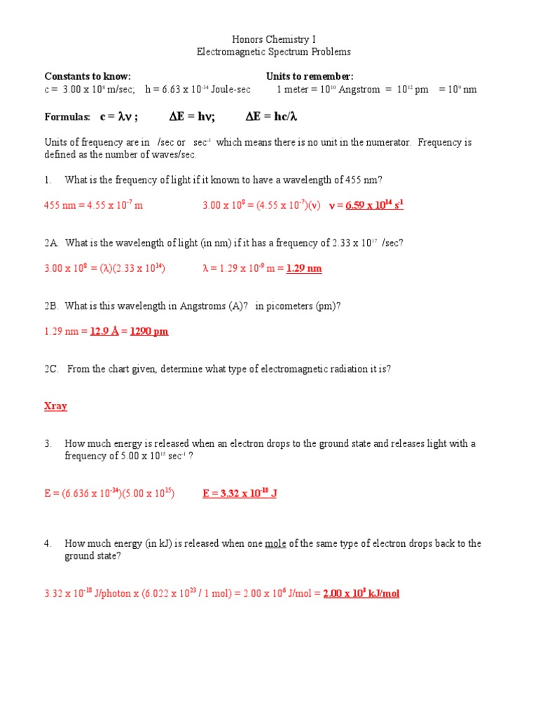 Electromagnetic Spectrum Problem Set - Answer Key | PDF ...
