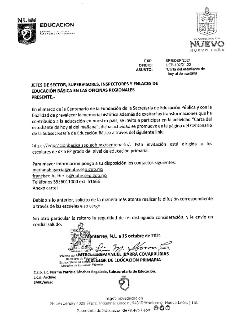 Oficio DEP-102 21-22 | PDF