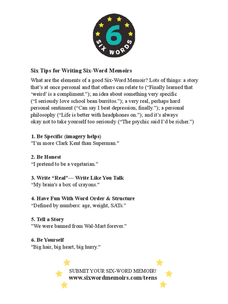 Six Tips For Writing Six-Word Memoirs (Teens) | PDF