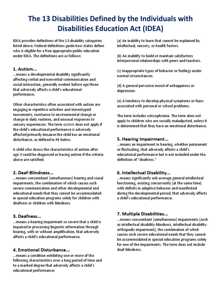 The 13 Disabilities Defined by The Individuals With Disabilities ...