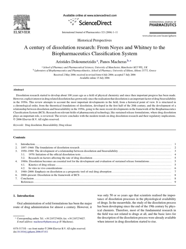 A Century of Dissolution Research: From Noyes and Whitney To The ...