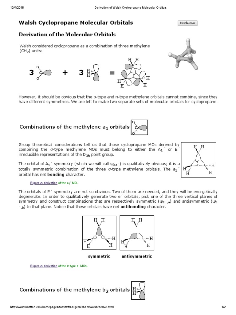 Derivation of Walsh Cyclopropane Molecular Orbitals | PDF | Molecular ...