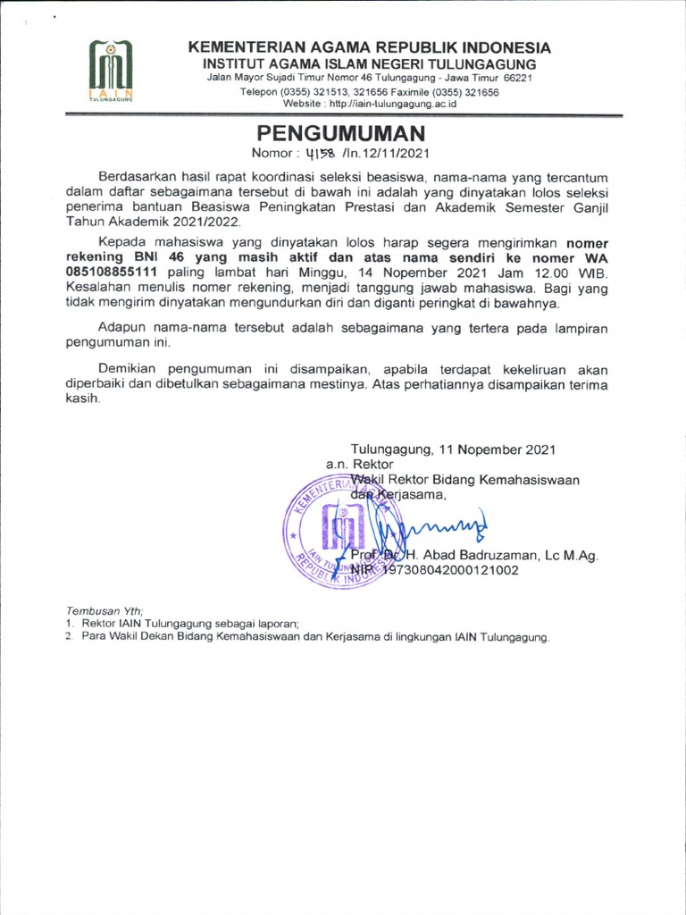 Pengumuman Penerima Beasiswa Prestasi | PDF Pengumuman Penerima Beasiswa Prestasi | PDF