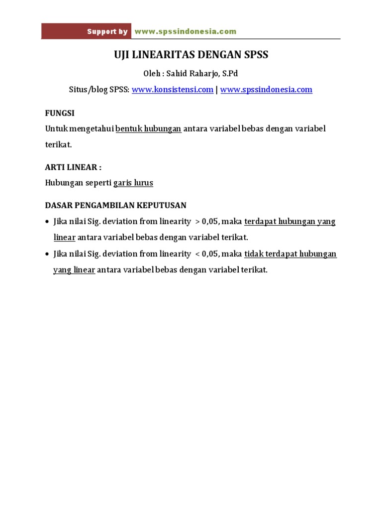 Uji Linearitas dengan SPSS dan Keputusan | PDF