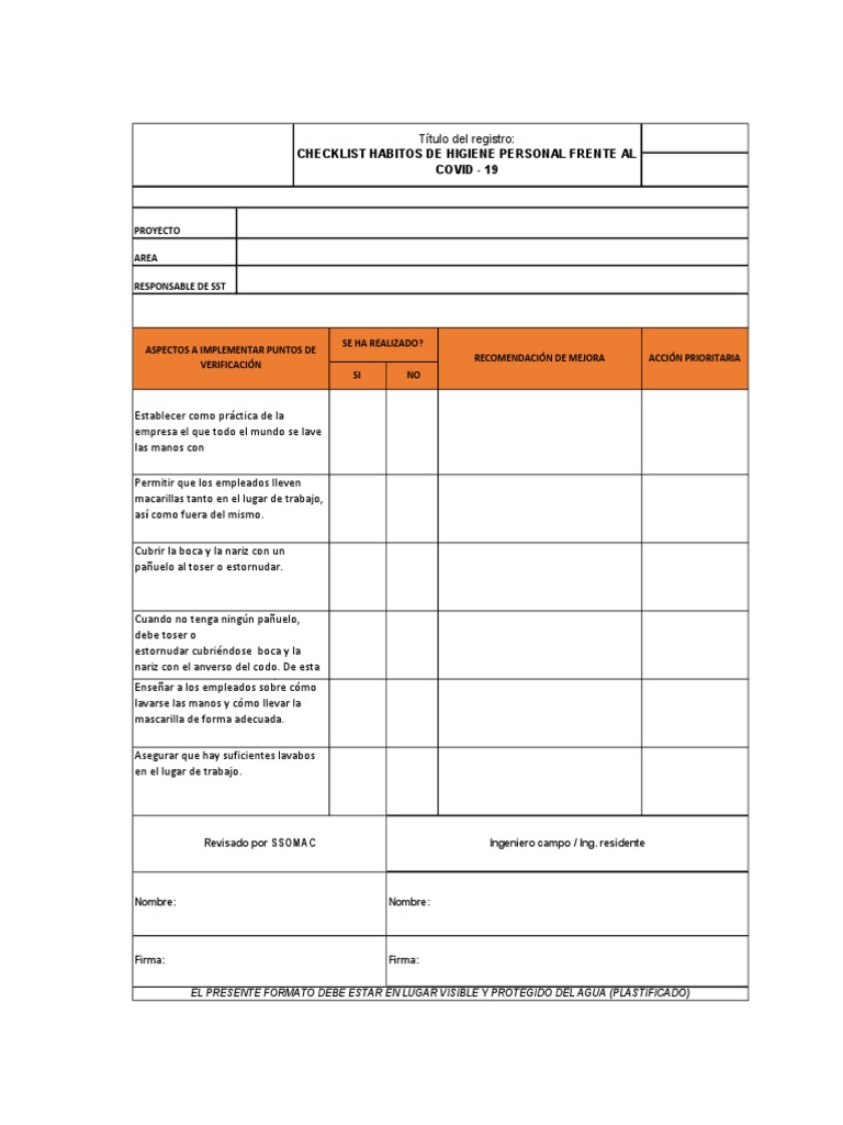 Anexo 6-Checklist Habitos de Higiene Personal | PDF