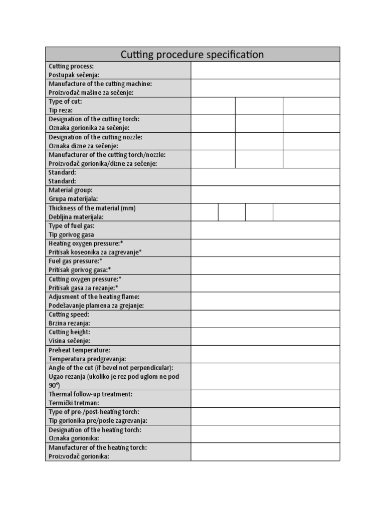 Cutting Procedure Specification Za Scribd | PDF
