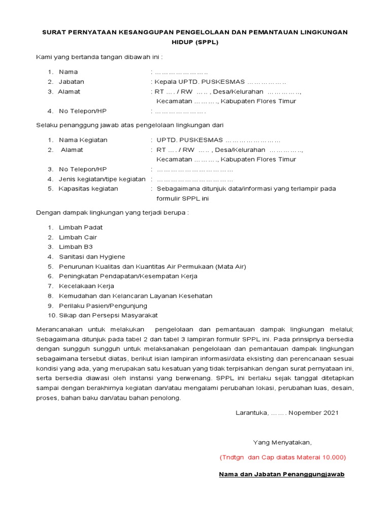 Format SPPL Puskesmas | PDF