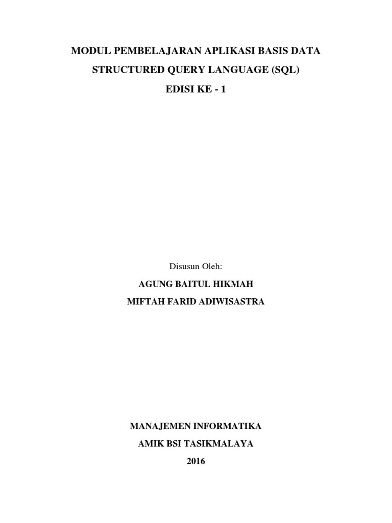 Modul Pembelajaran Aplikasi Basis Data SQL | PDF