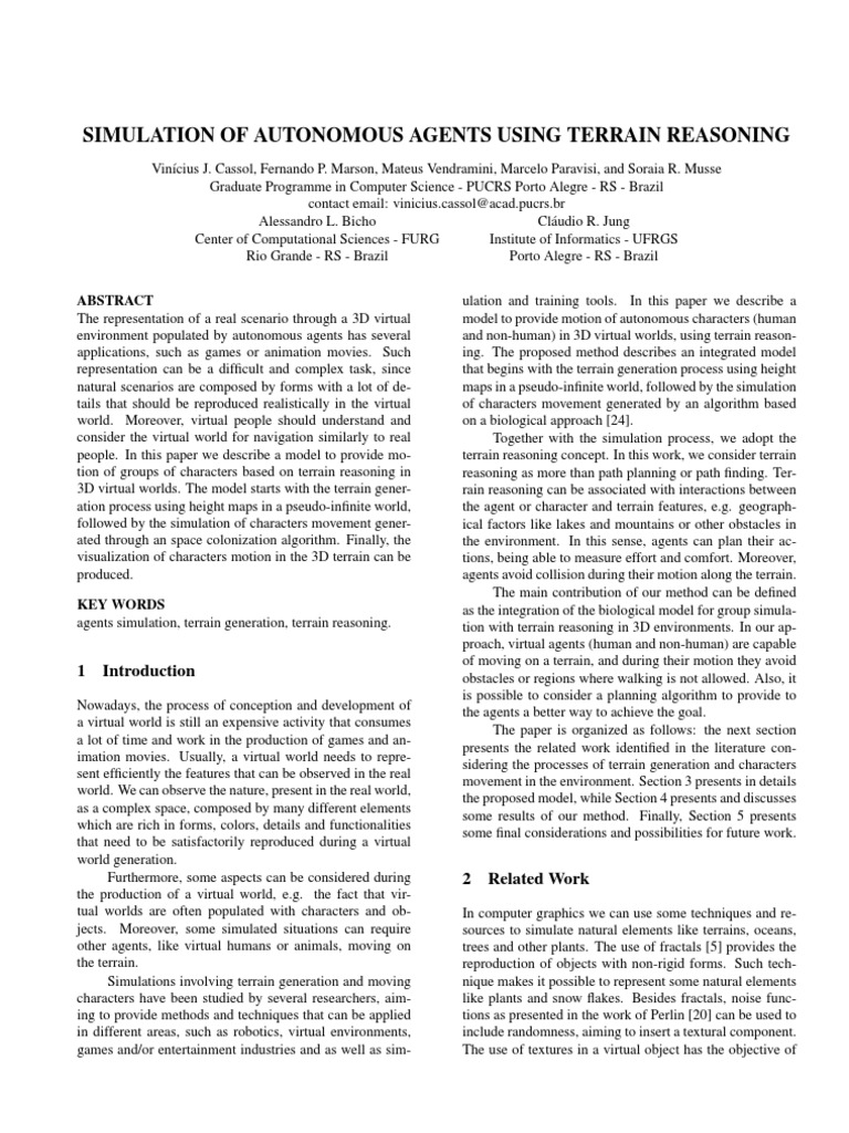 Simulation of Autonomous Agents Using Terrain Reasoning | PDF | Simulation | Areas Of Computer ...