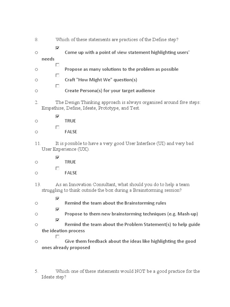 DT Quiz | Download Free PDF | Design Thinking | Brainstorming