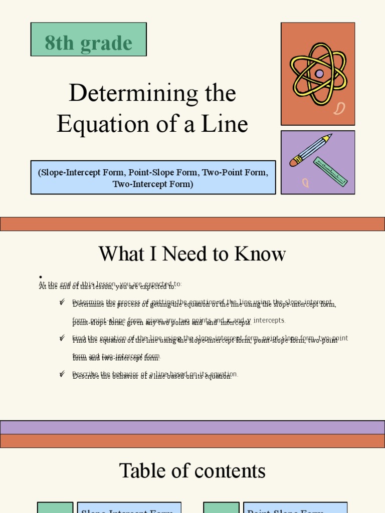 Determining The Equation of A Line | PDF | Slope | Equations