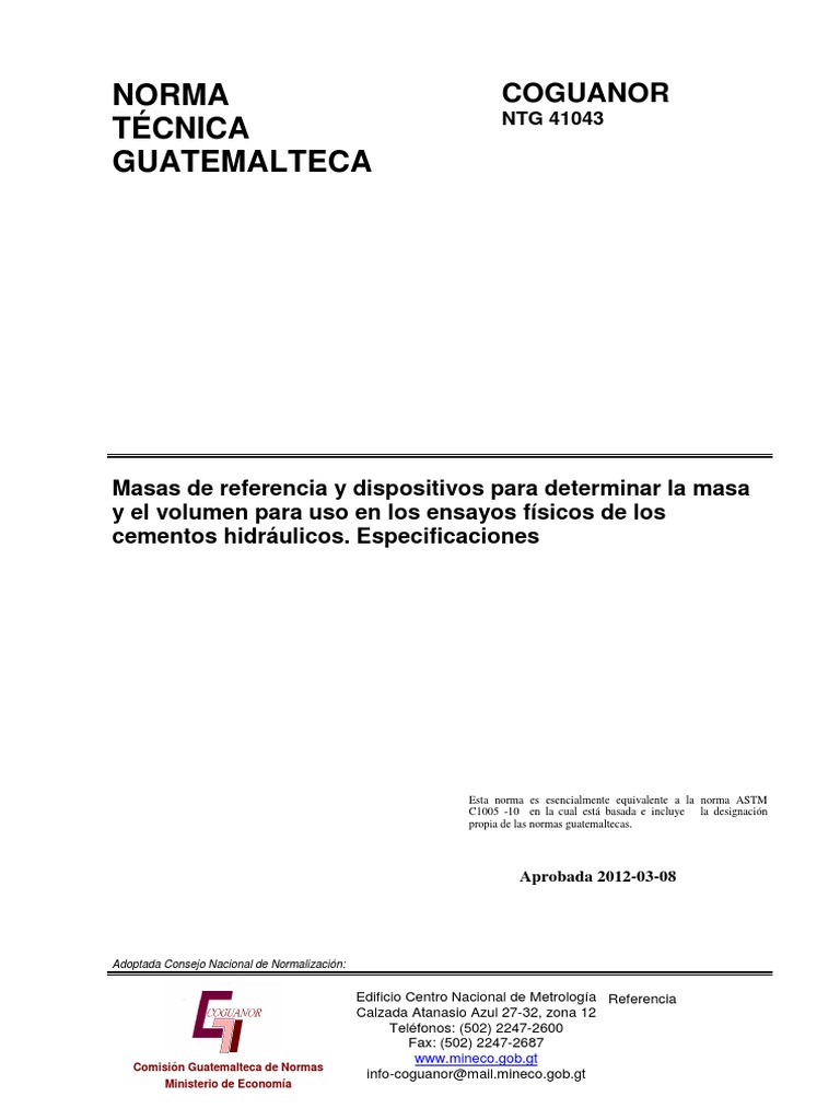 Norma NTG 41043 Astm c1005-10 | PDF | Masa | Exactitud y precisión