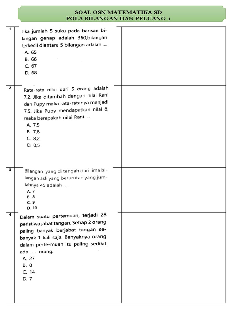 Soal Osn Matematika SD Peluang Dan Statistika 1 | PDF