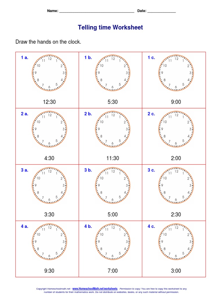 Telling Time Worksheet: Draw The Hands On The Clock | PDF | Common Law ...