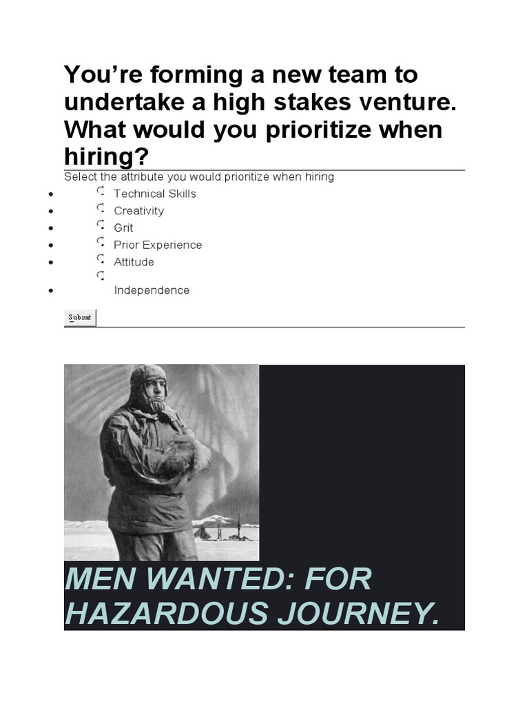 Men Wanted: For Hazardous Journey | PDF | Ernest Shackleton