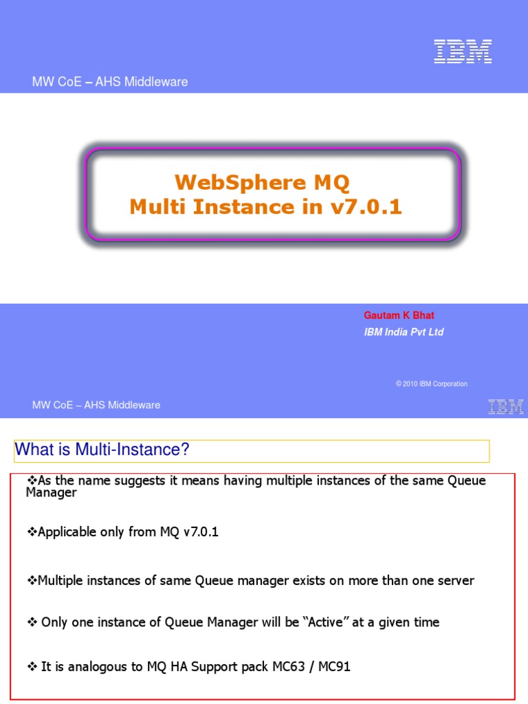 Websphere MQ Multi Instance in V7.0.1: MW Coe - Ahs Middleware | PDF | Computer Engineering ...