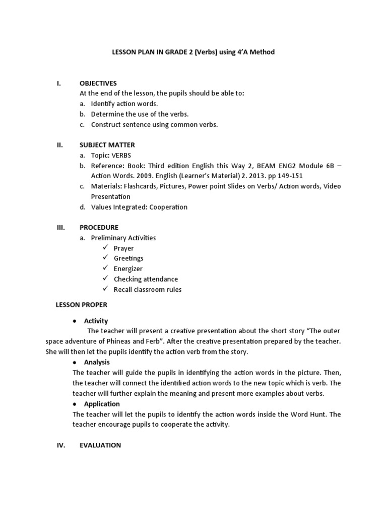 4'a Method Lesson Plan Gesta, Kae | PDF