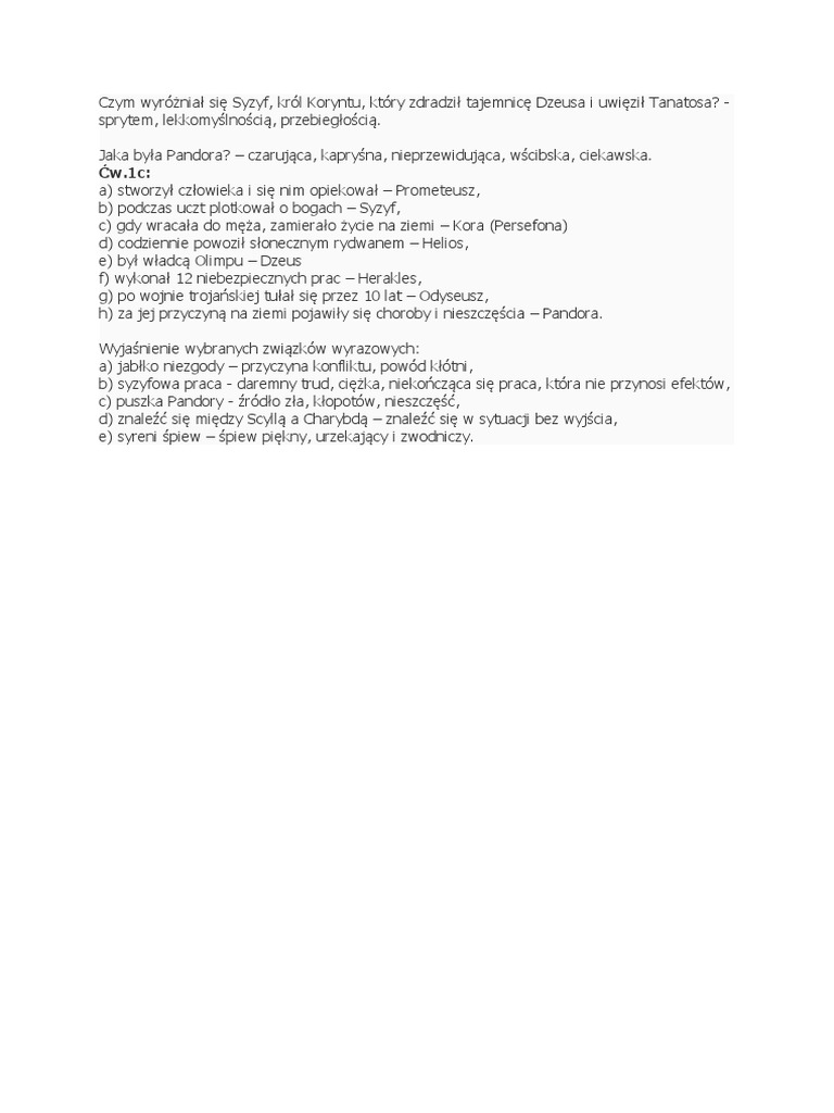 Czym Wyróżniał Się Syzyf | PDF