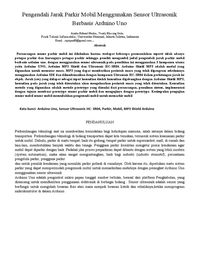 Pengendali Jarak Parkir Mobil Menggunakan Sensor Ultrasonik Berbasis ...
