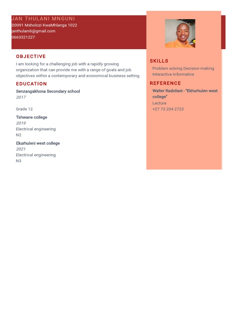 Skills Objective: Jan Thulani Mnguni | PDF