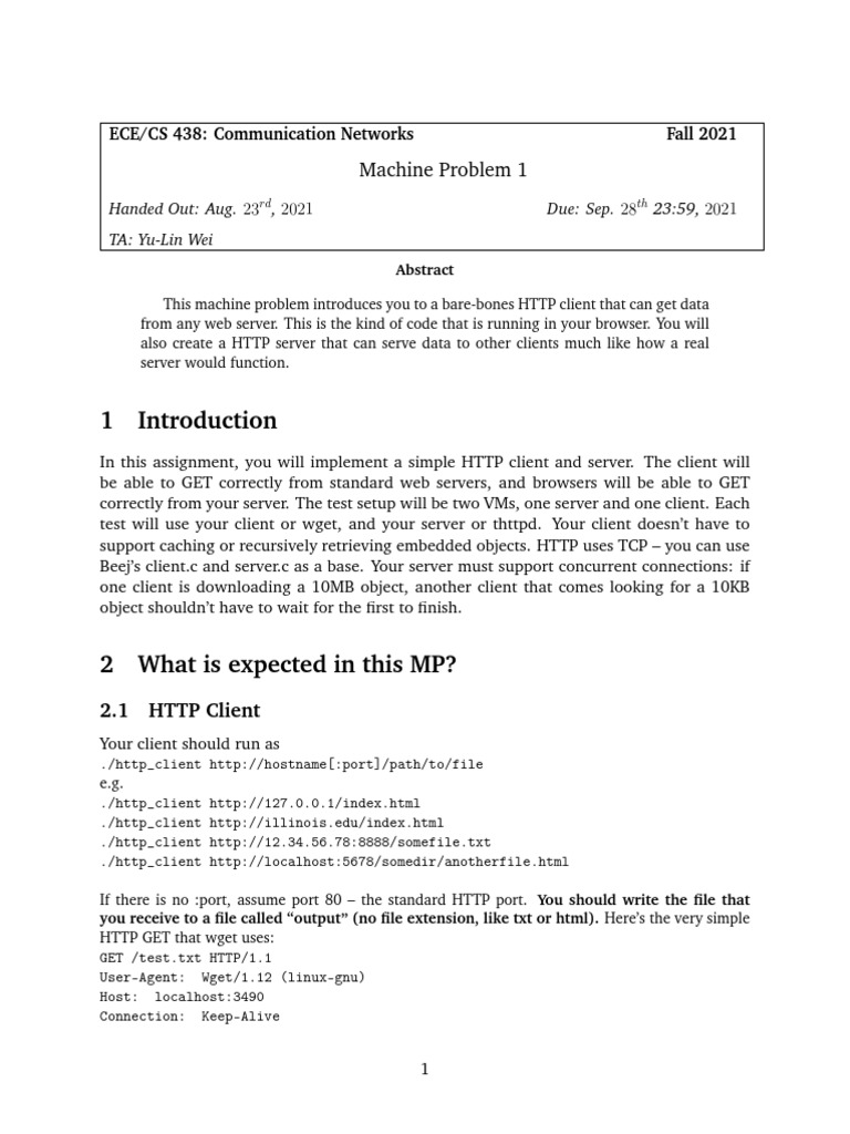 Machine Problem 1: ECE/CS 438: Communication Networks Fall 2021 ...