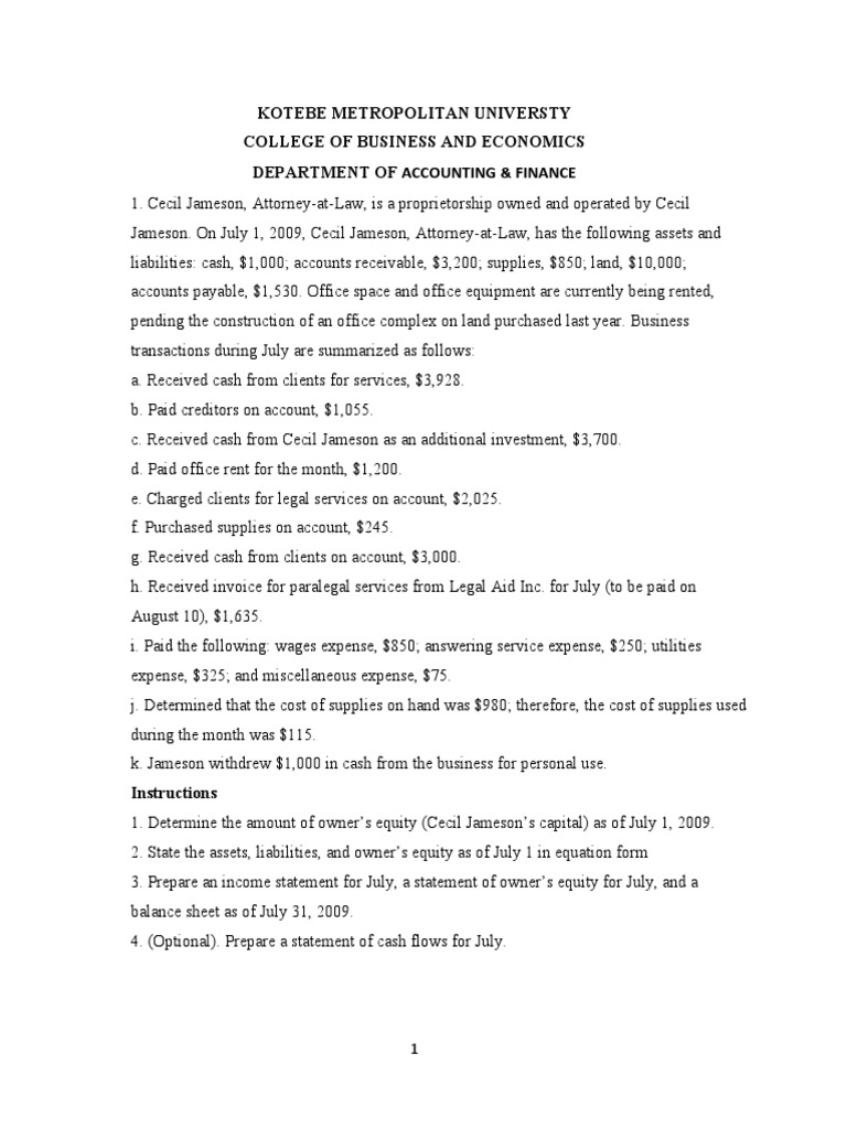 Fundamentals of Accounting-I Worksheet | PDF | Debits And Credits | Expense