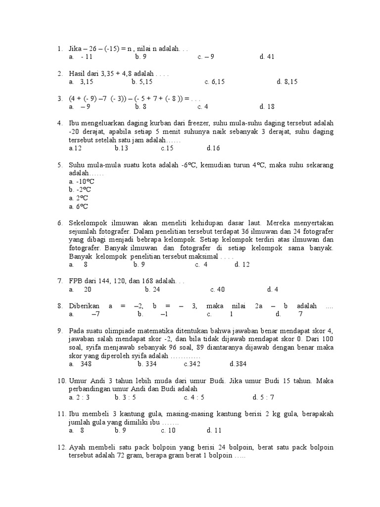 Soal Matematika Kelas 7 | PDF | Metode & Bahan Ajar
