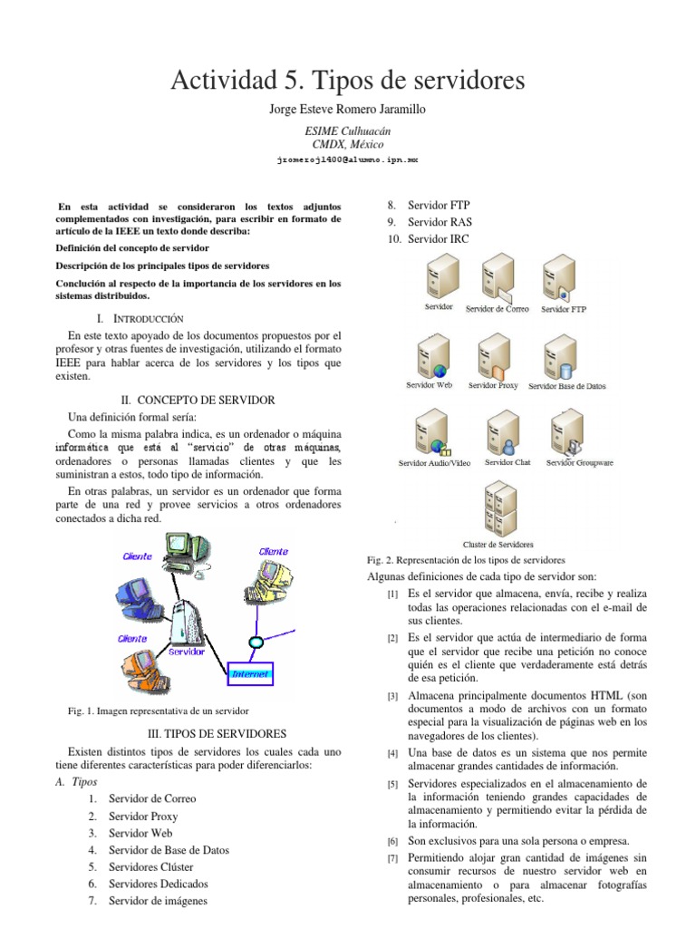 Tipos de Servidores | PDF | Servidor (Computación) | Redes