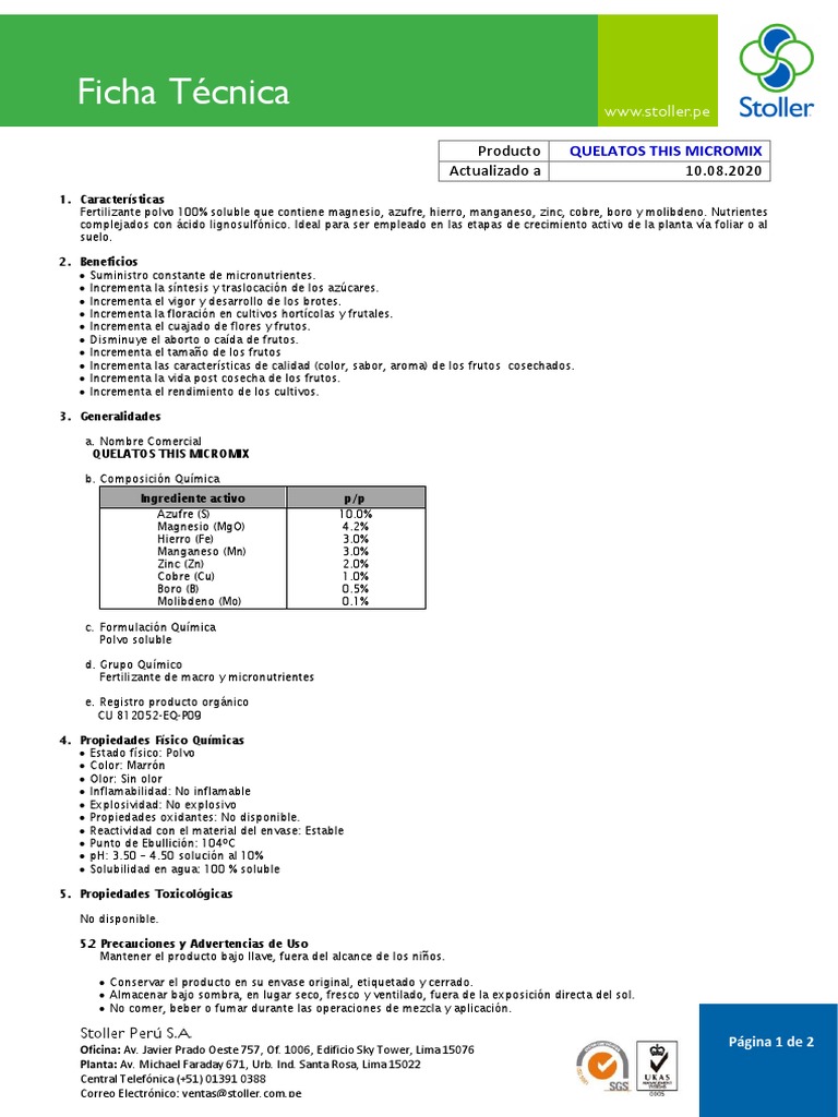 Ficha Técnica: Quelatos This Micromix | PDF | Residuos | Fertilizante