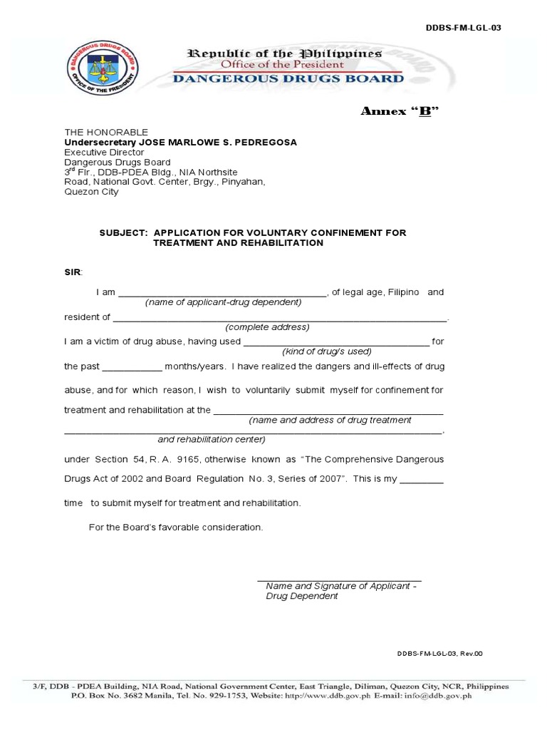 Legal Division - Forms For Application For Voluntary Confinement | PDF ...