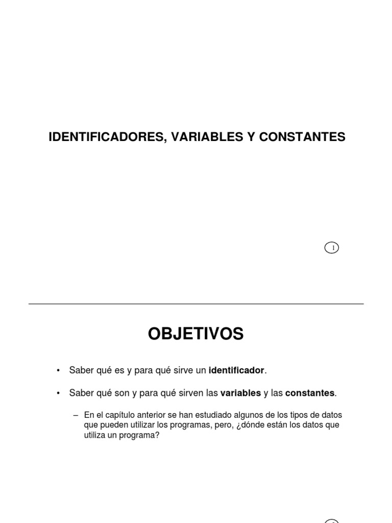 Identificadores Variables Y Constantes Pdf Lenguaje De Programación Tipo De Datos