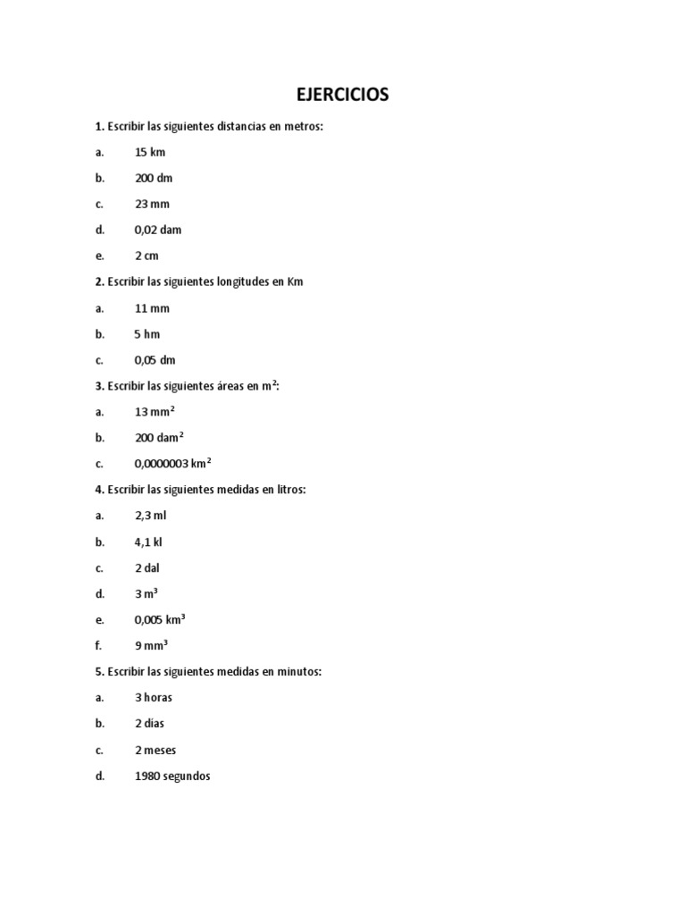 Conversion de Unidades - Ejercicios | PDF
