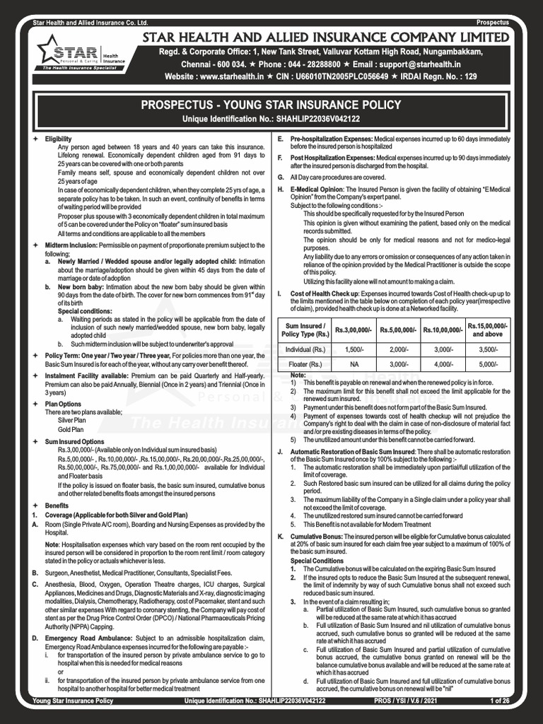 Prospectus - Young Star Insurance Policy | PDF | Obesity | Body Mass Index
