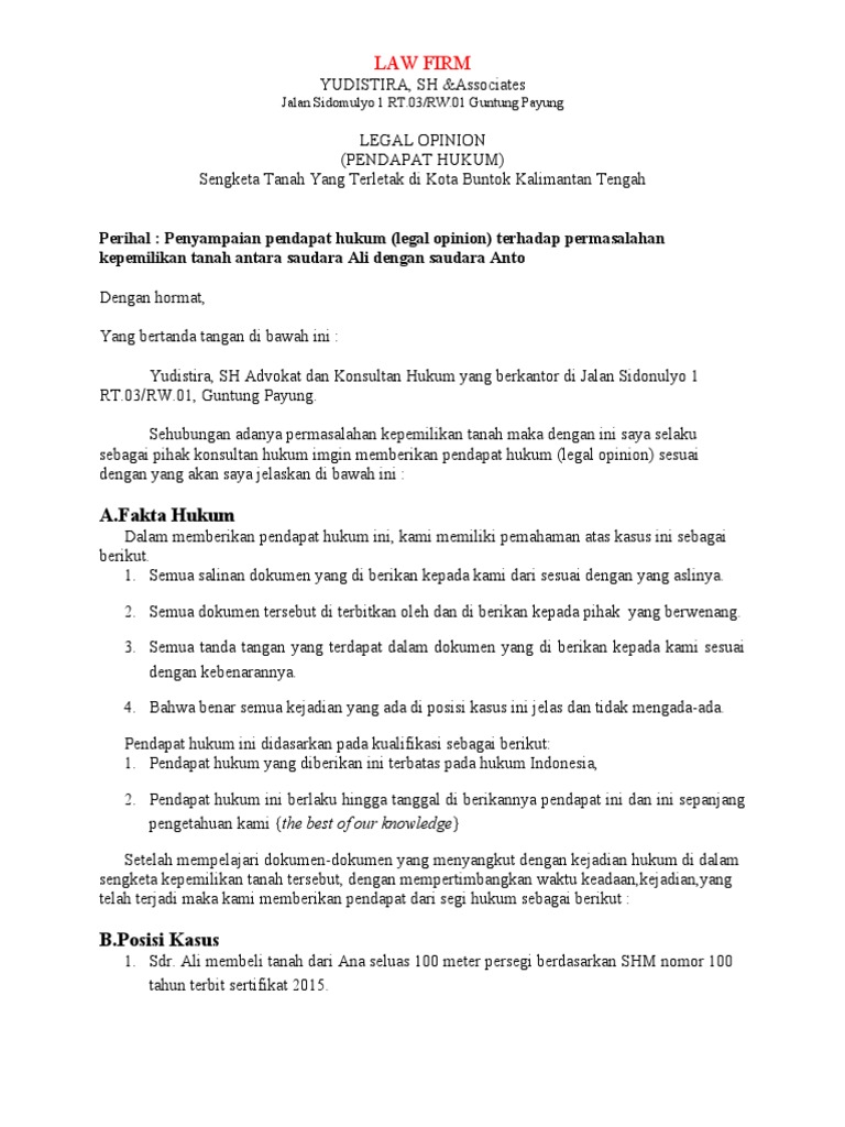 LEGAL OPINION Irwan 19810637 | PDF