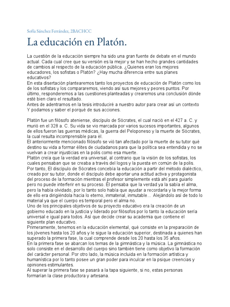 La Educación en Platón. | PDF | Platón | Sócrates
