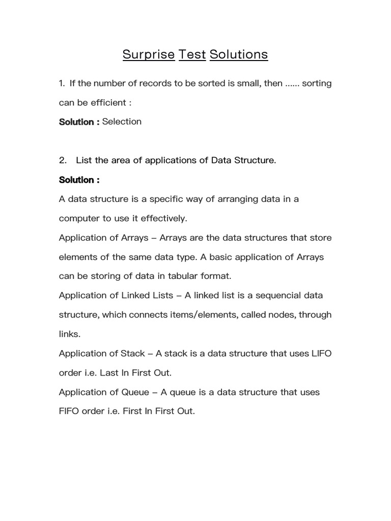 Surprise Test Solutions: Solution: Selection | PDF | Array Data ...