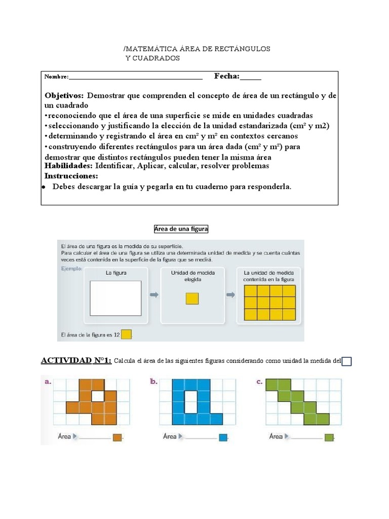 Matemática Área de Rectángulos y Cuadrados | PDF | Métodos y materiales ...