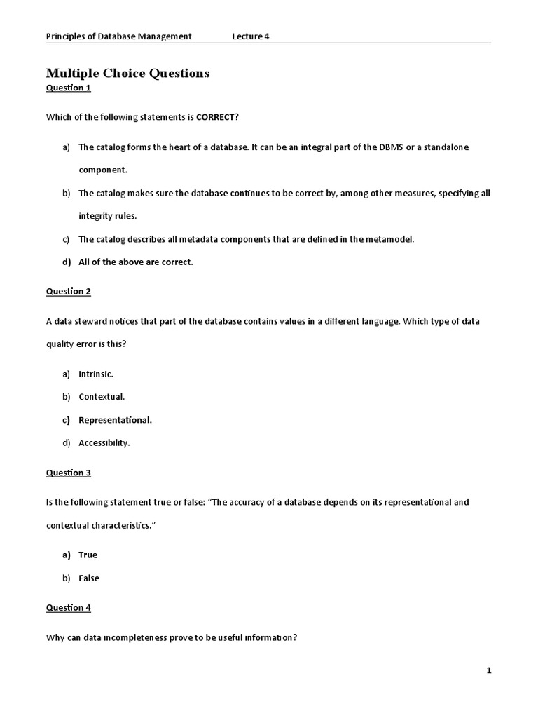 Multiple Choice Questions | PDF | Relational Model | Databases