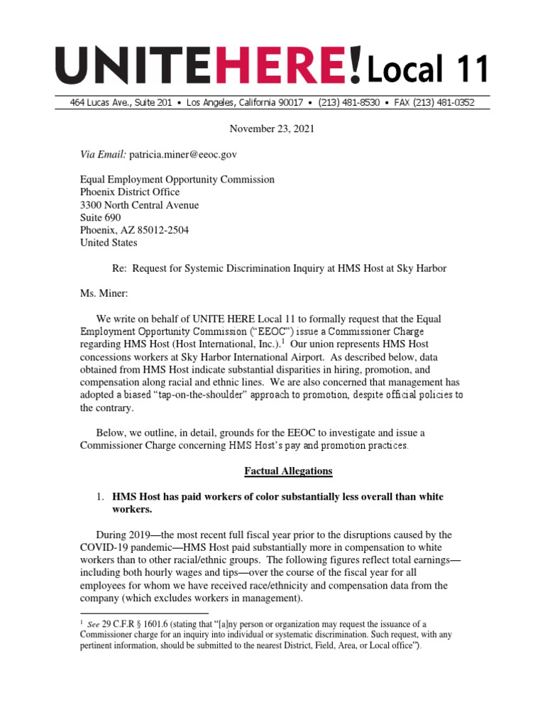 11-23 Local 11 Letter To EEOC Concerning HMS Host | PDF | Disparate ...