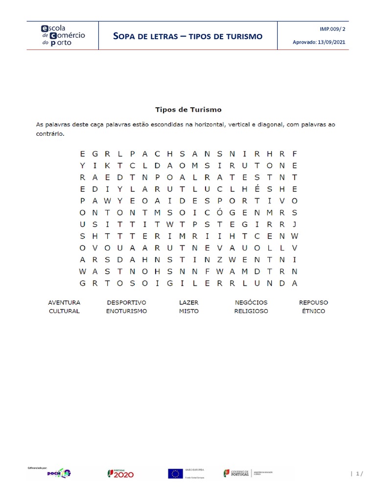 Sopa Letras - Tipos Turismo | PDF