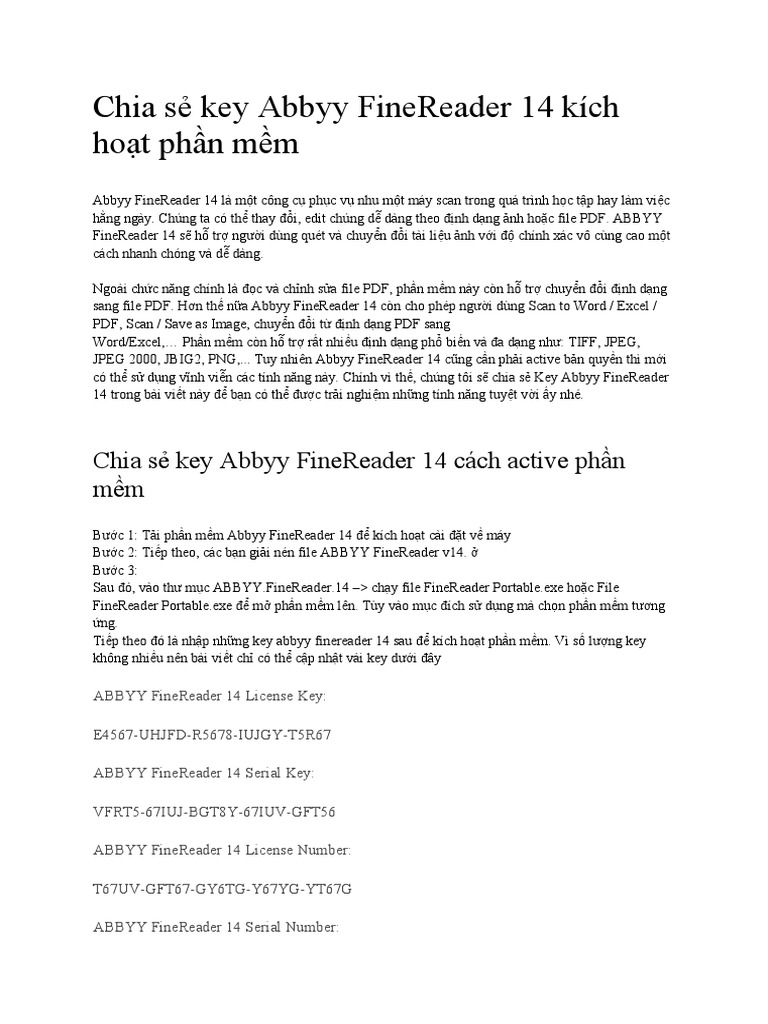 Chia sẻ key Abbyy FineReader 14 kích hoạt phần mềm | PDF