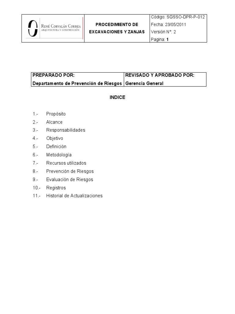 SGSSO-DPR-P-012 Procedimiento de Excavaciones y Zanjas | PDF ...