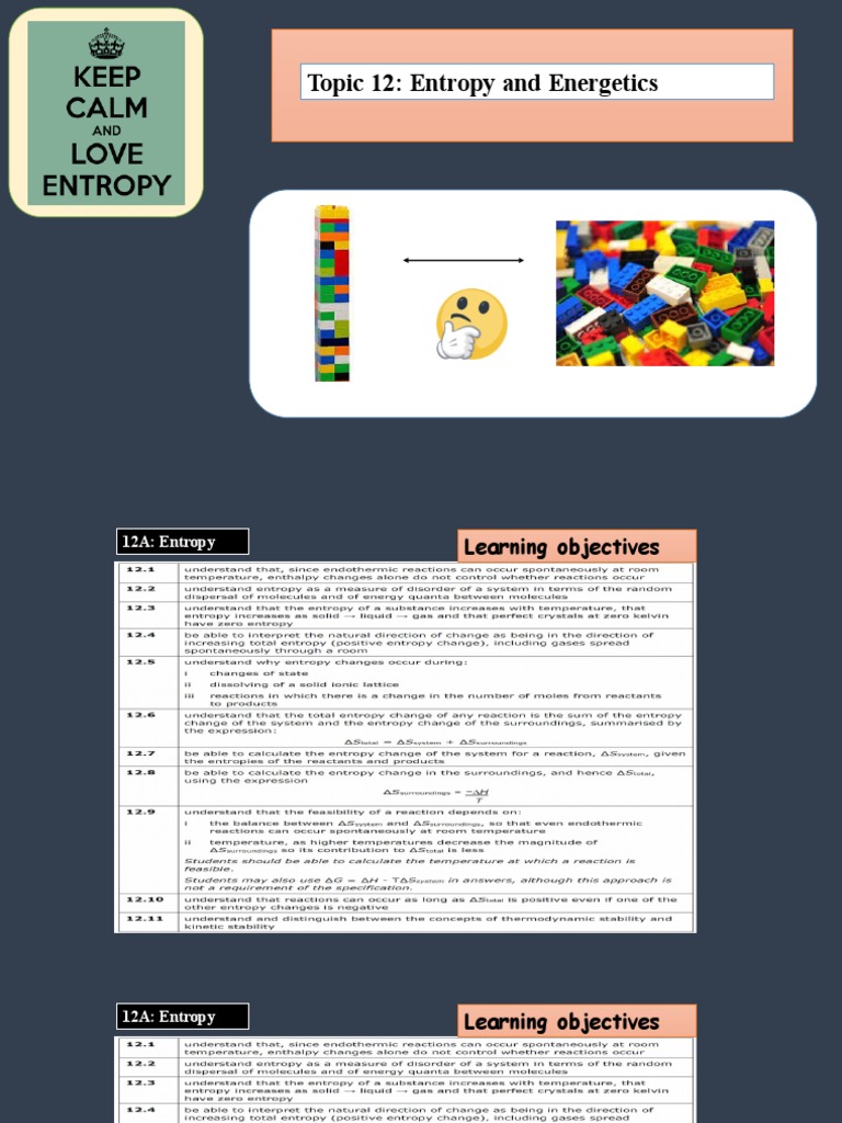 Topic 12 - Entropy and Energetics - Lesson 1 | PDF | Entropy | Enthalpy