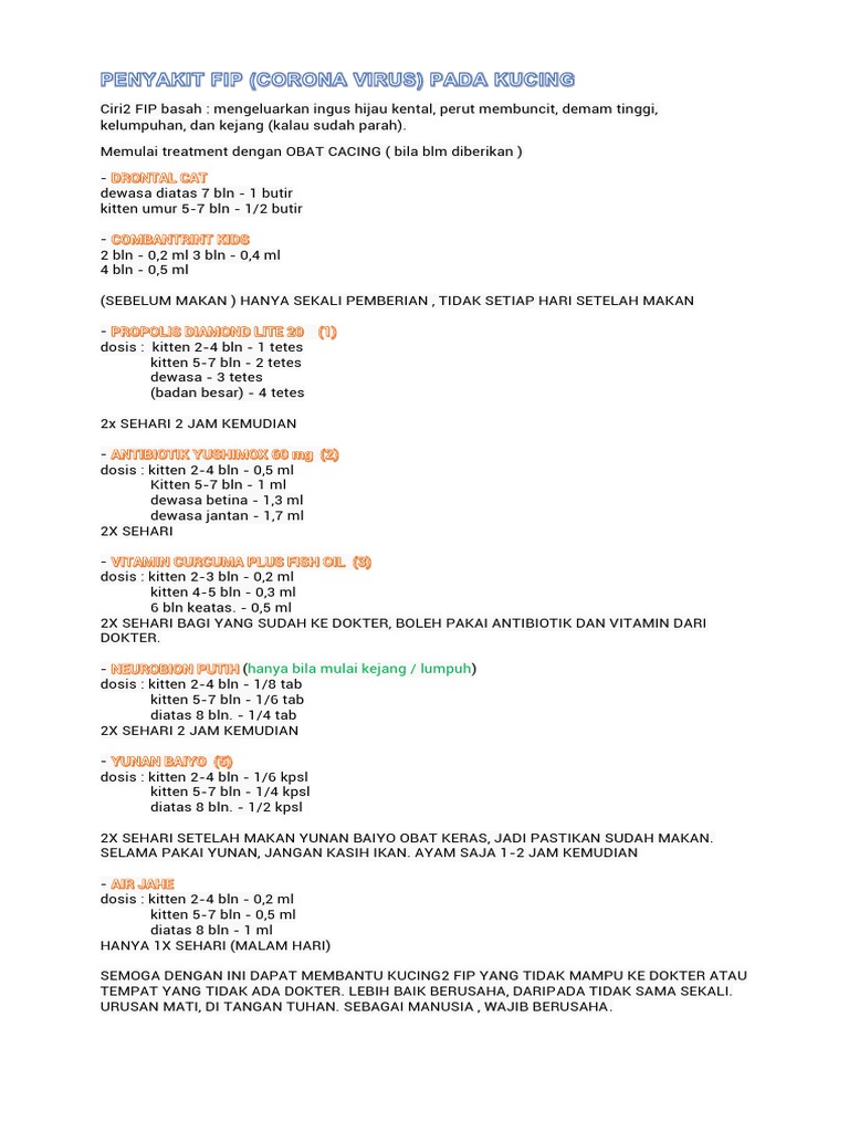 # Treatment Fip (Corona Virus) Pada Kucing | PDF