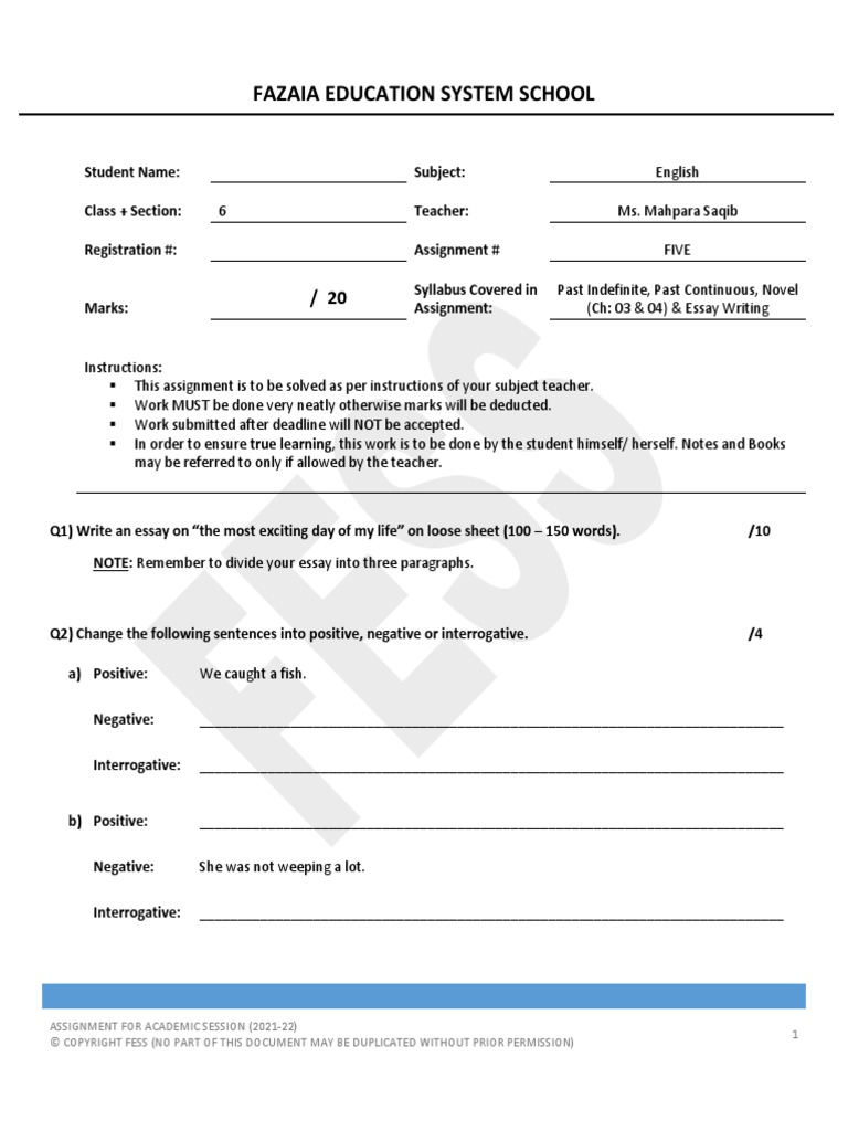 FESS Class 6 English AP3 Asgn5 - Mahpara | PDF | Communication | Cognition