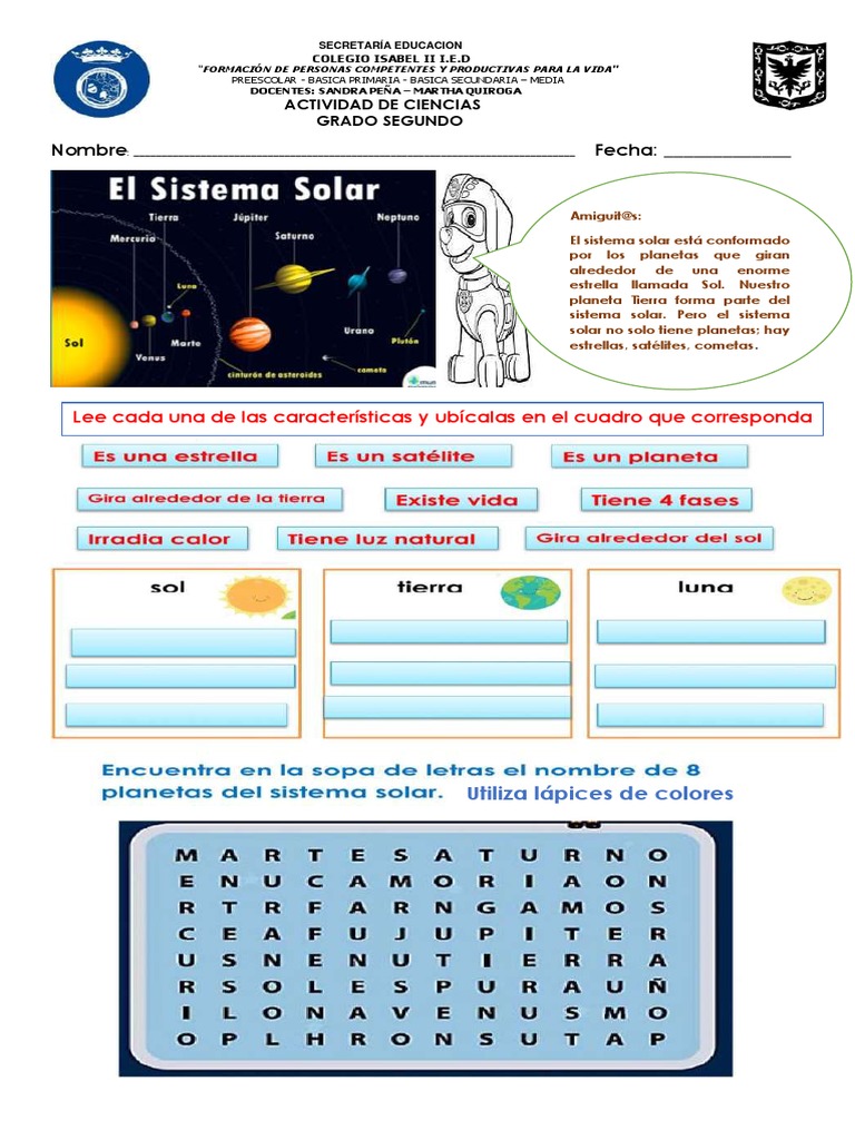 Prueba Del Sistema Solar De Segundo Grado