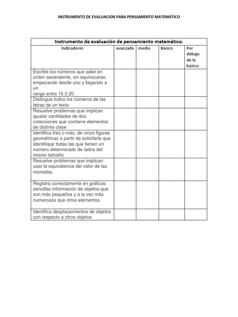 Evaluacion Pensamiento Matematico Preescolar Pdf Evaluación Geometría
