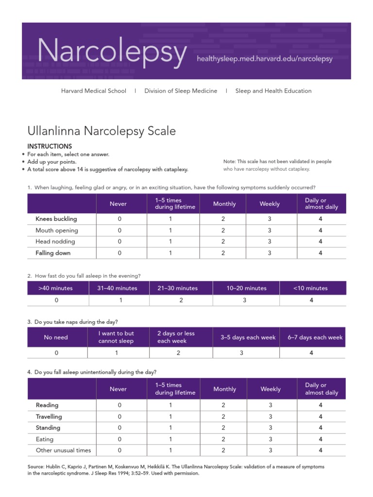 Ullanlinna Narcolepsy Scale | PDF | Physiology | Animal Physiology