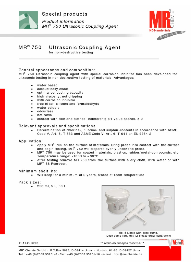 Special Products: Product Information MR 750 Ultrasonic Coupling Agent ...